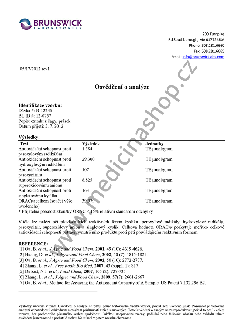 ORAC test (Certifikát) | Medicinashop.cz